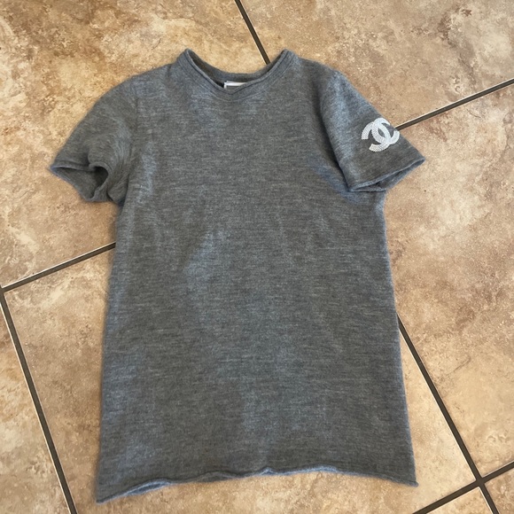 CHANEL | Tops | Authentic Chanel Top Cashmere Sequin Logo On Sleeve ...